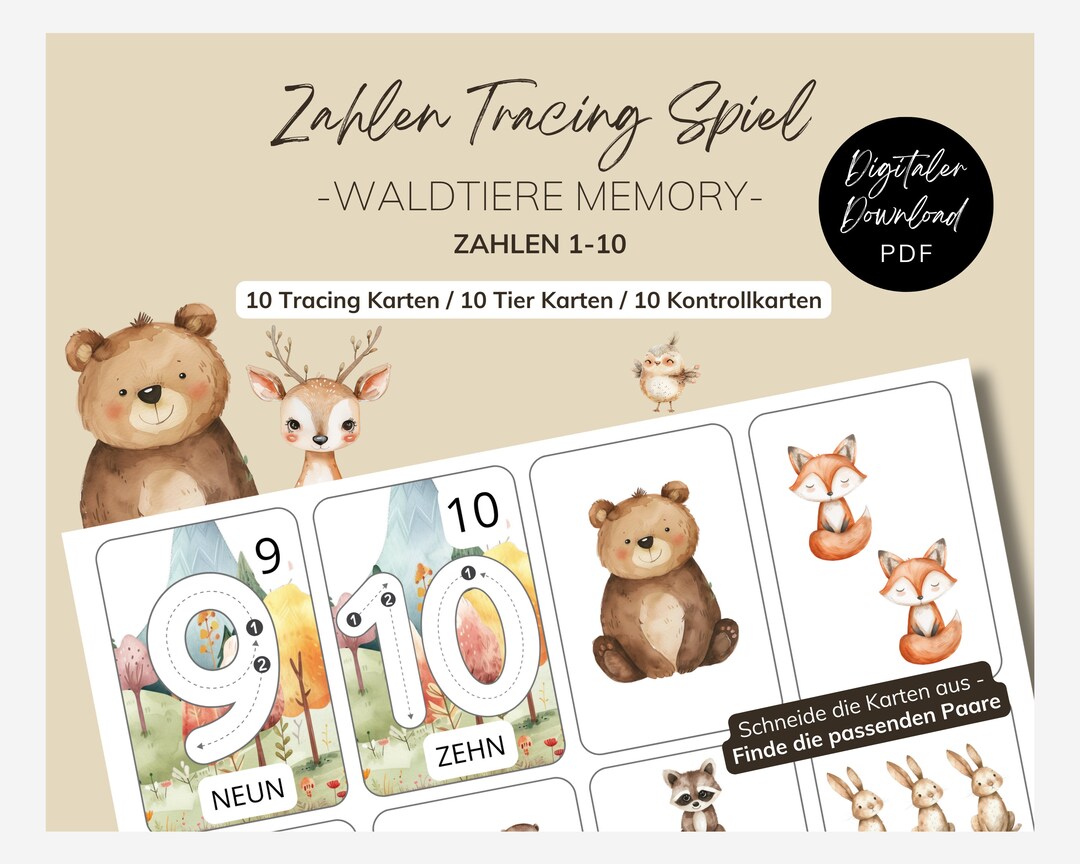 Forest Animals Number Tracing Memory Game Download | Numbers 1-10 ...
