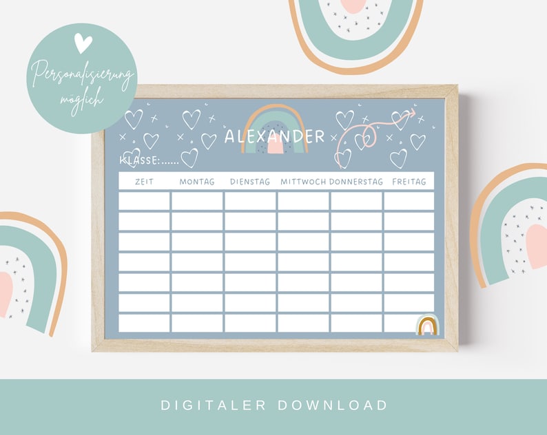 Timetable Rainbow Timetable PDF Personalized Digital Download Lesson ...