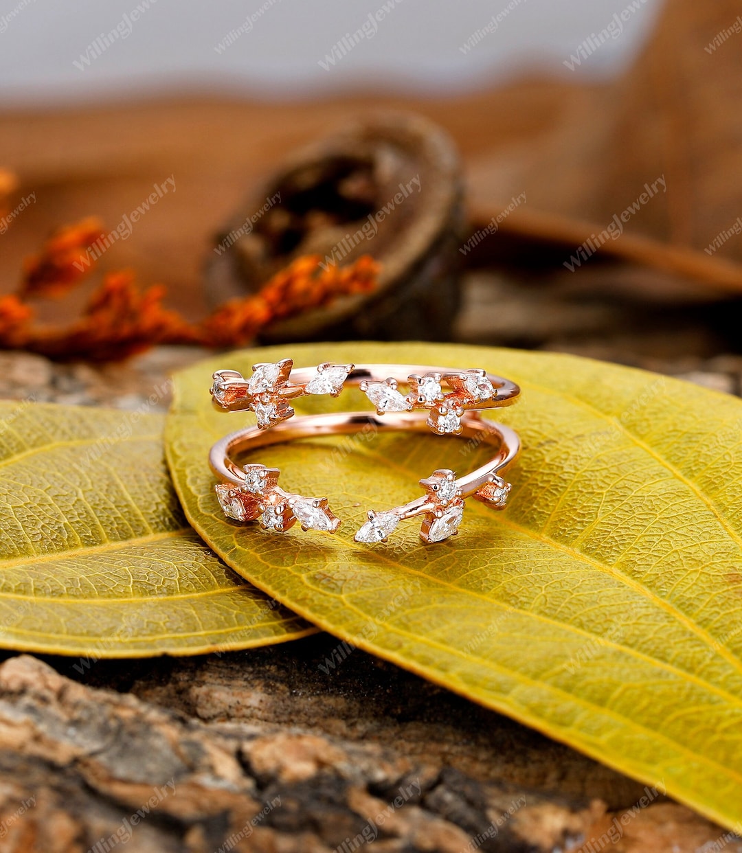 Double Curved Wedding Band, Enhancer Rose Gold Anniversary Promise Ring ...