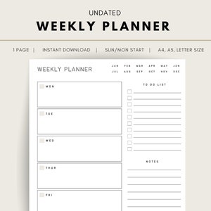 PDF Weekly Planner, Weekly Planner Template, Weekly Planner Undated, Weekly Digital Planner Pdf ...