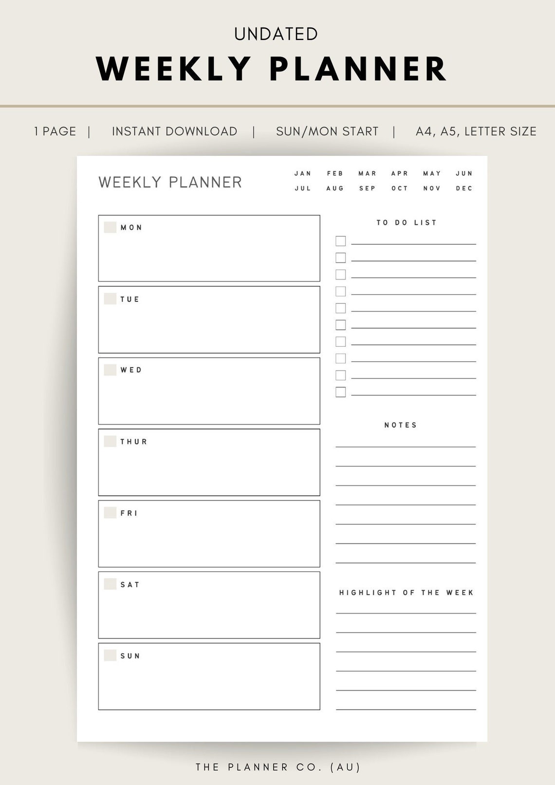 PDF Weekly Planner, Weekly Planner Template, Weekly Planner Undated ...