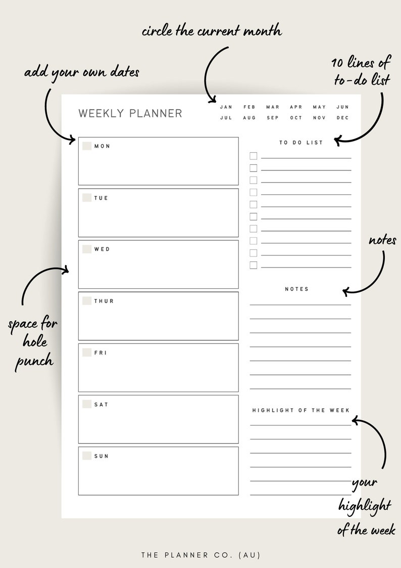 PDF Weekly Planner, Weekly Planner Template, Weekly Planner Undated ...