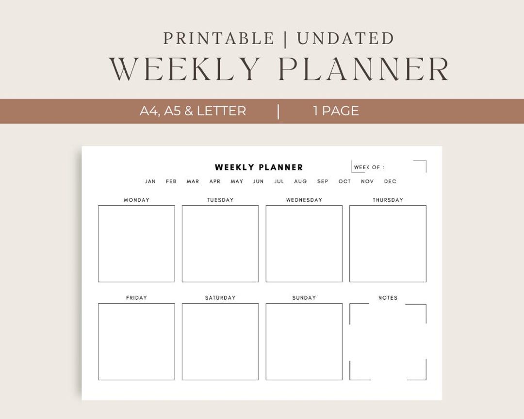 Weekly Planner Landscape, Daily Planner, Minimalist Planner, Undated ...