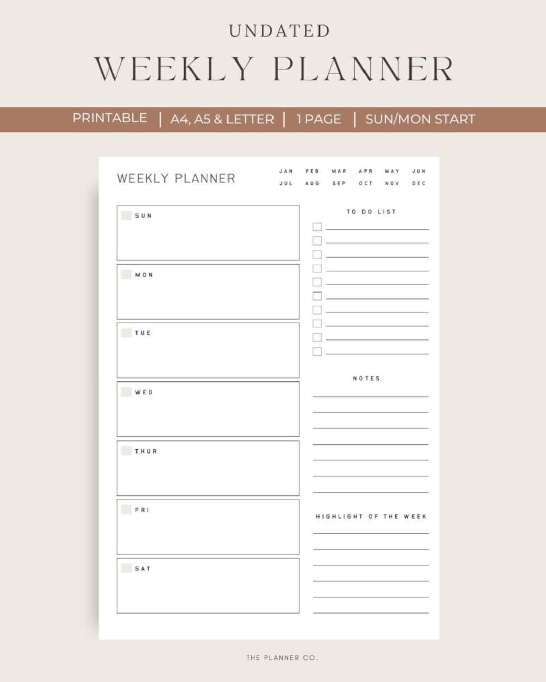 PDF Weekly Planner, Weekly Planner Template, Weekly Planner Undated ...