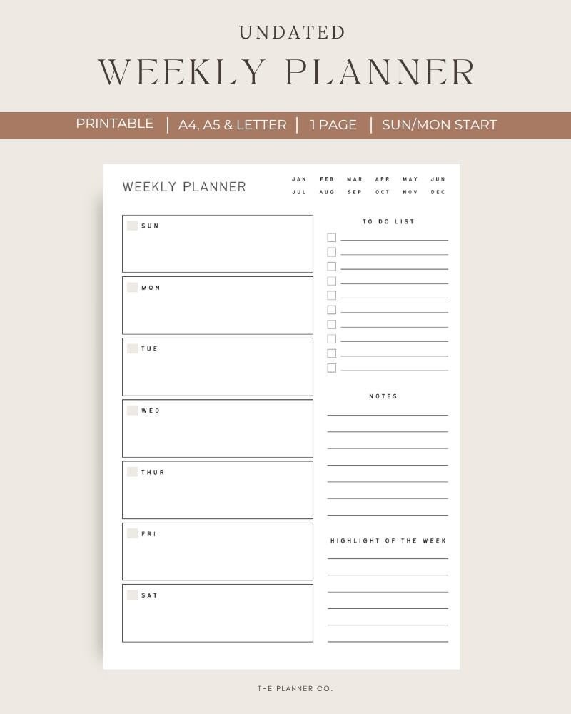 PDF Weekly Planner, Weekly Planner Template, Weekly Planner Undated ...