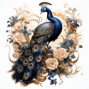Peacock and Flowers Clipart, 12 High Quality Jpgs 300 DPI Digital ...
