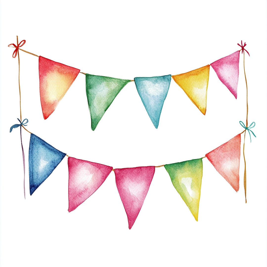 Watercolor Bunting Flags Clipart Bundle, 16 High Quality JPG Images ...