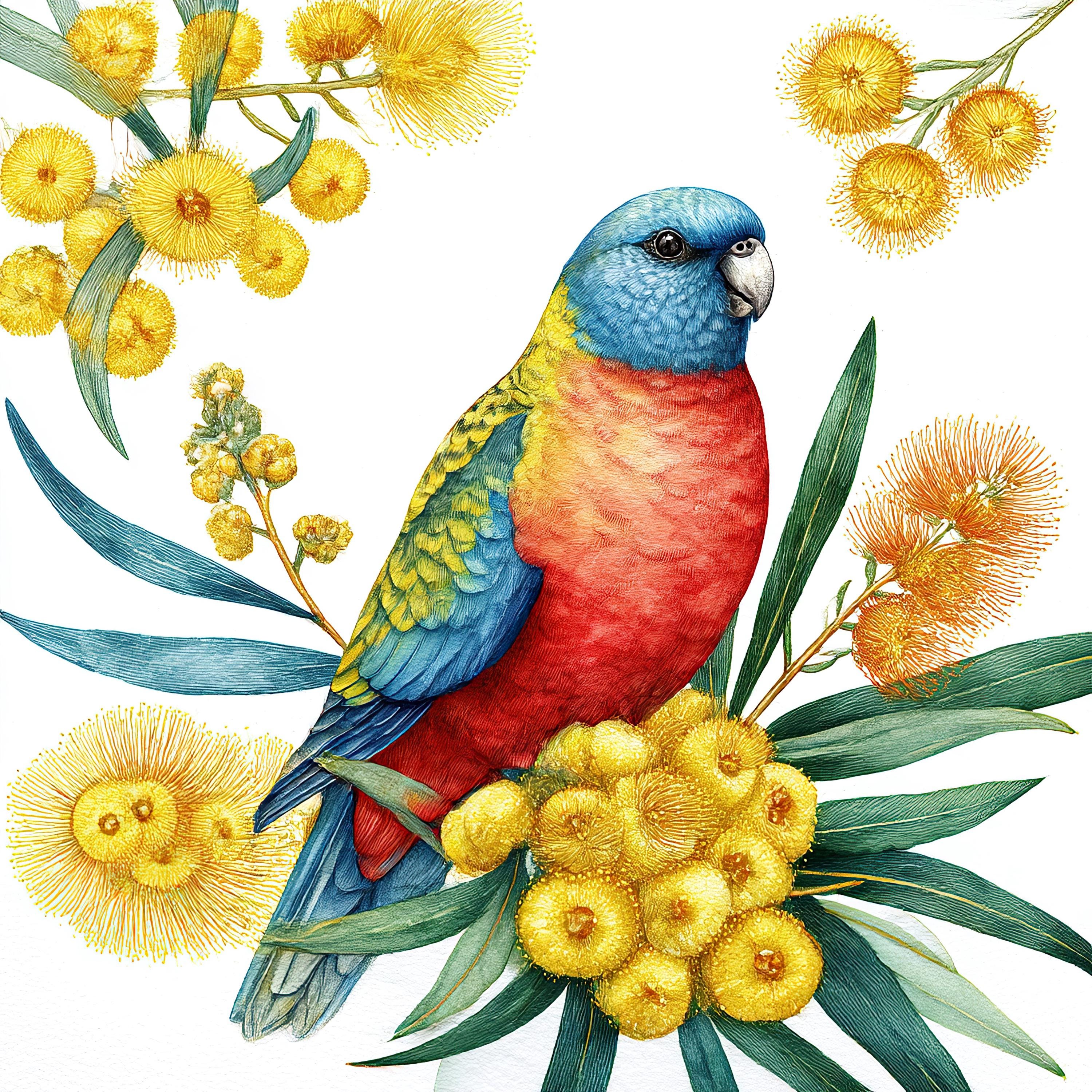 Scarlet Chested Parrot Watercolor Clipart - 12 High-res Jpgs, Floral ...