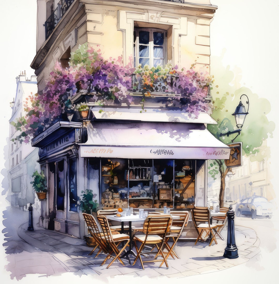 European Café Clipart, Watercolor Paris Bistro, 12 High Quality JPG ...