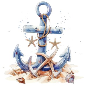 12 Nautical Anchor Clipart Set Ship Anchor Beach Starfish Clipart ...