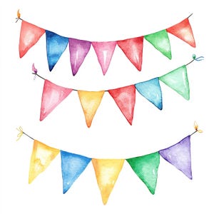 Watercolor Bunting Flags Clipart Bundle, 16 High Quality JPG Images ...