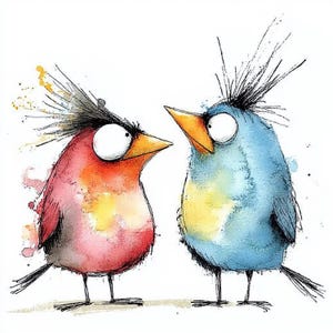 Whimsical Bird Clipart Bundle | 15 Funny Cute Bird Illustrations Jpgs ...