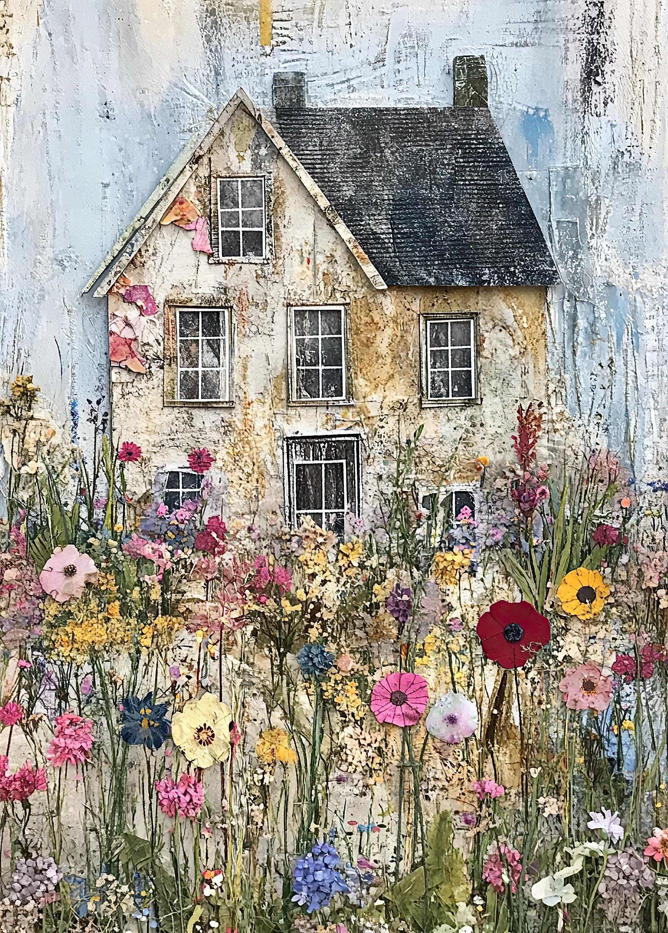 Whimsical Houses Printable Art: Mixed Media Clipart (digital Download ...