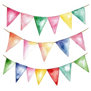 Watercolor Bunting Flags Clipart Bundle, 16 High Quality JPG Images ...