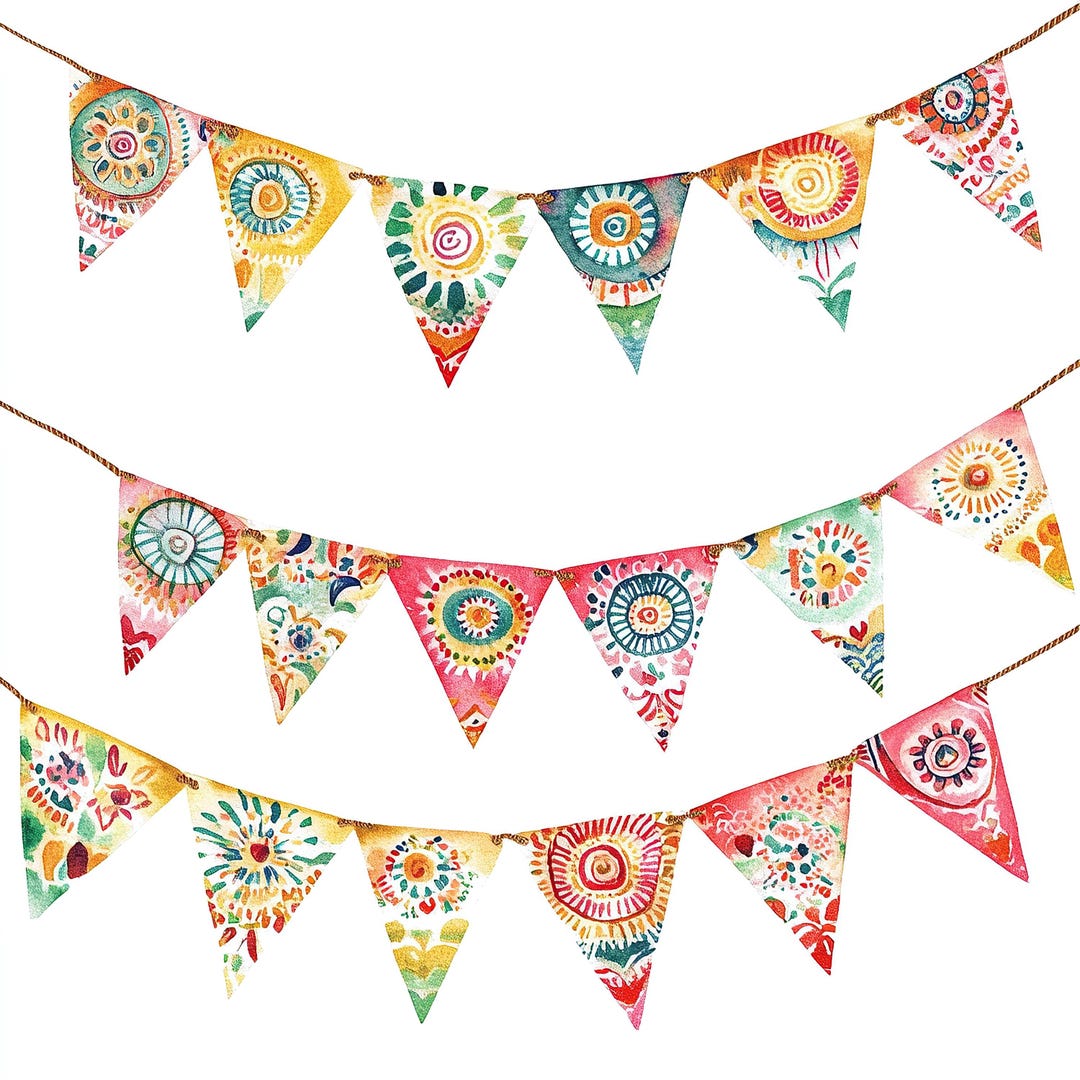 Watercolor Bunting Flags Clipart Bundle, 16 High Quality JPG Images ...