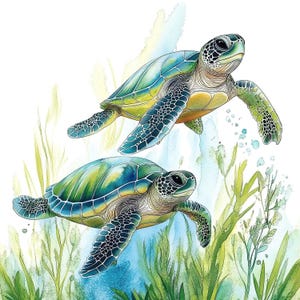 16 Cute Sea Turtles Clipart, Watercolor Ocean Animals, 16 High Quality ...