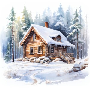 Snow Log Cabin Clipart, 10 High Quality Jpgs, House Clip Art Graphics ...