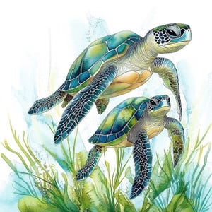 16 Cute Sea Turtles Clipart, Watercolor Ocean Animals, 16 High Quality ...