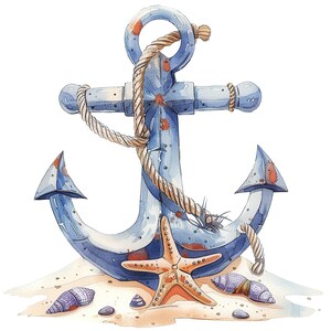 12 Nautical Anchor Clipart Set Ship Anchor Beach Starfish Clipart ...