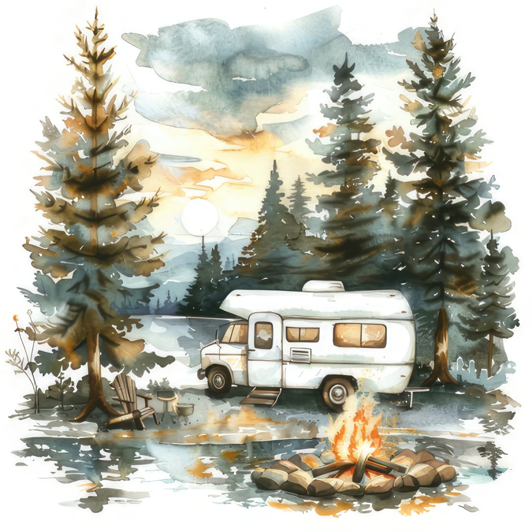 15 Campervan Clipart Jpgs, Travel Vanlife Clipart, Cozy Lake Camping ...