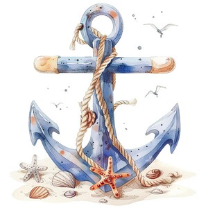 12 Nautical Anchor Clipart Set Ship Anchor Beach Starfish Clipart ...