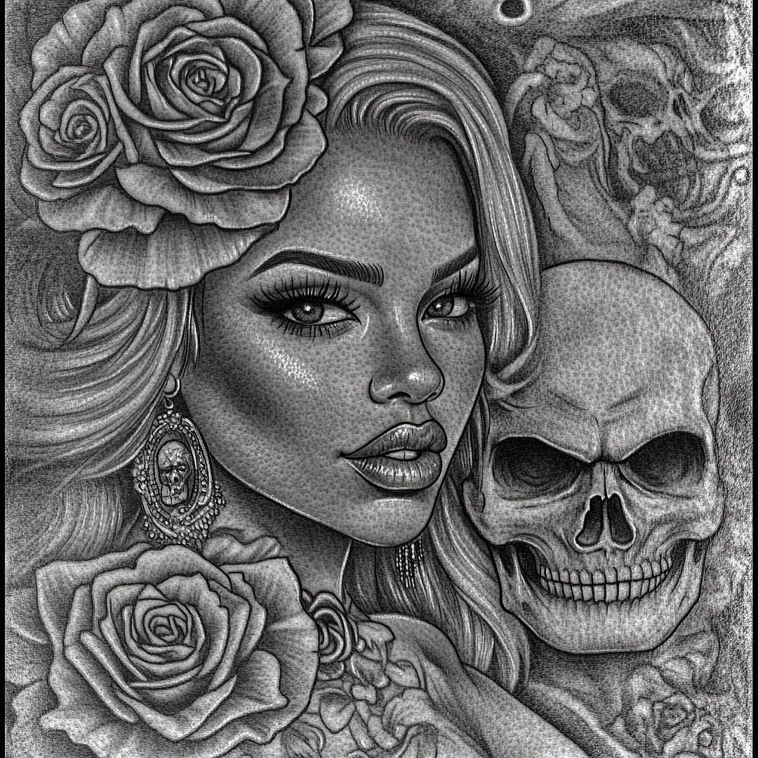 Attractive Woman Skull Chicano Art Clipart, 13 High Quality Jpgs ...