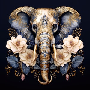 Elephant and Roses Clipart, High-resolution Animal Art (digital ...