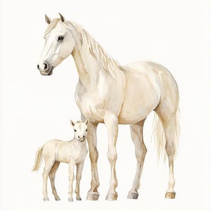 Watercolor Horse and Foal Clipart | 11 High-resolution Jpgs | Farm ...
