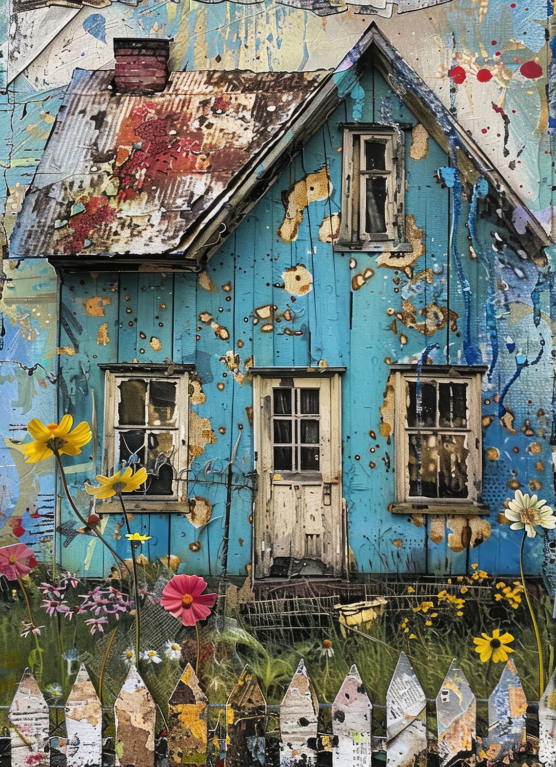 Whimsical Houses Printable Art: Mixed Media Digital Clipart (digital ...