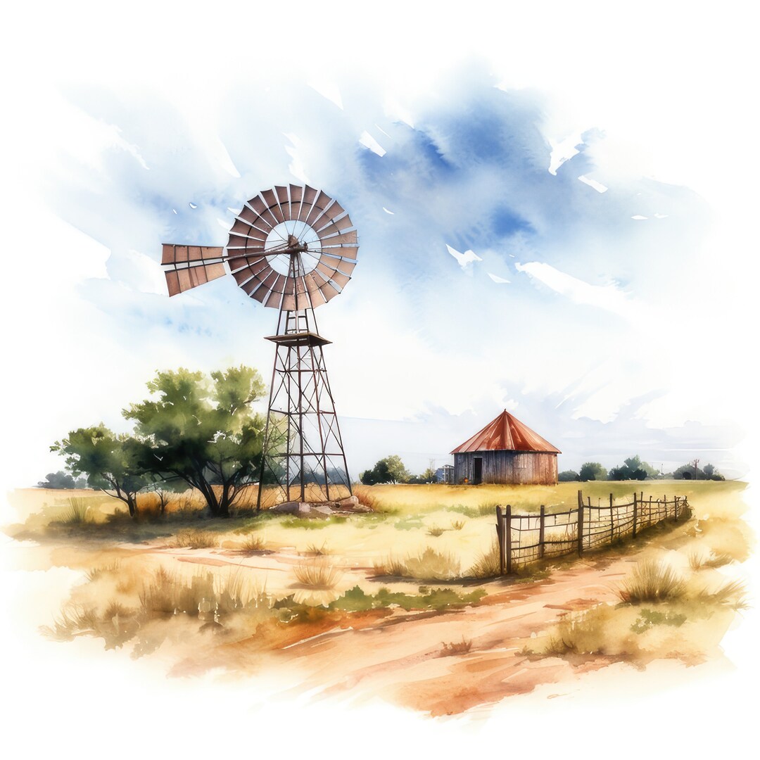 Farm Barns & Windmill Clipart, 23 High Quality Jpgs, Watercolor Farms ...