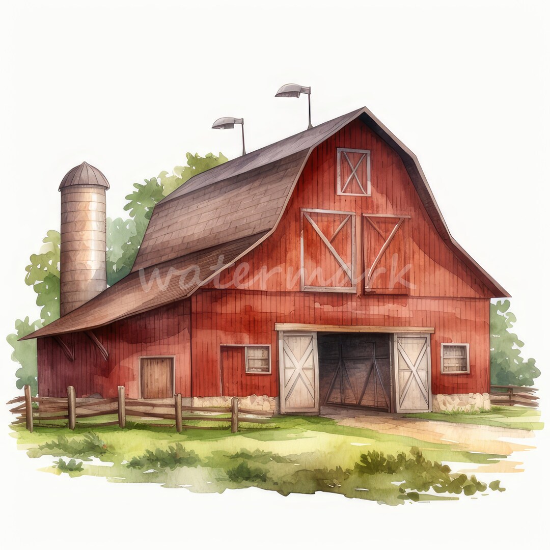 12 Farm Barn Clipart Jpgs Farm Barns Watercolor Clipart Farm - Etsy