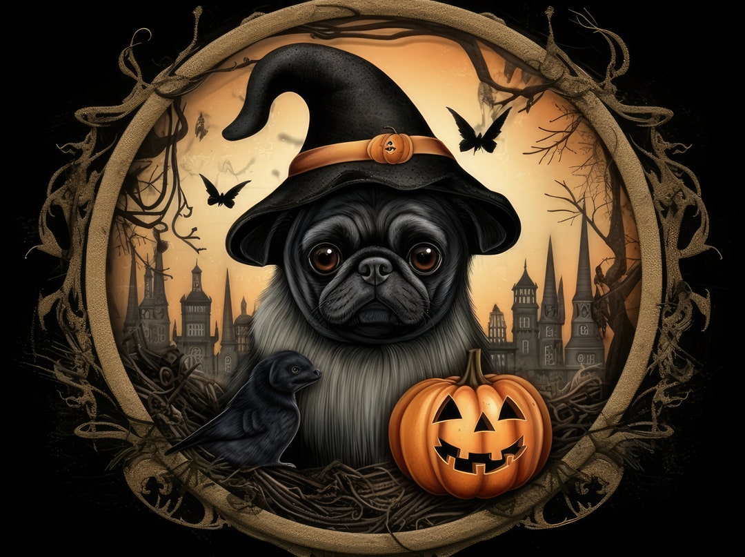Halloween Pug Dog Puppy Clipart Cute Witch Sublimation - Etsy