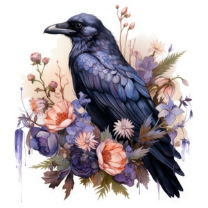 Raven With Flowers Clipart 12 High Quality Images 300 DPI - Etsy