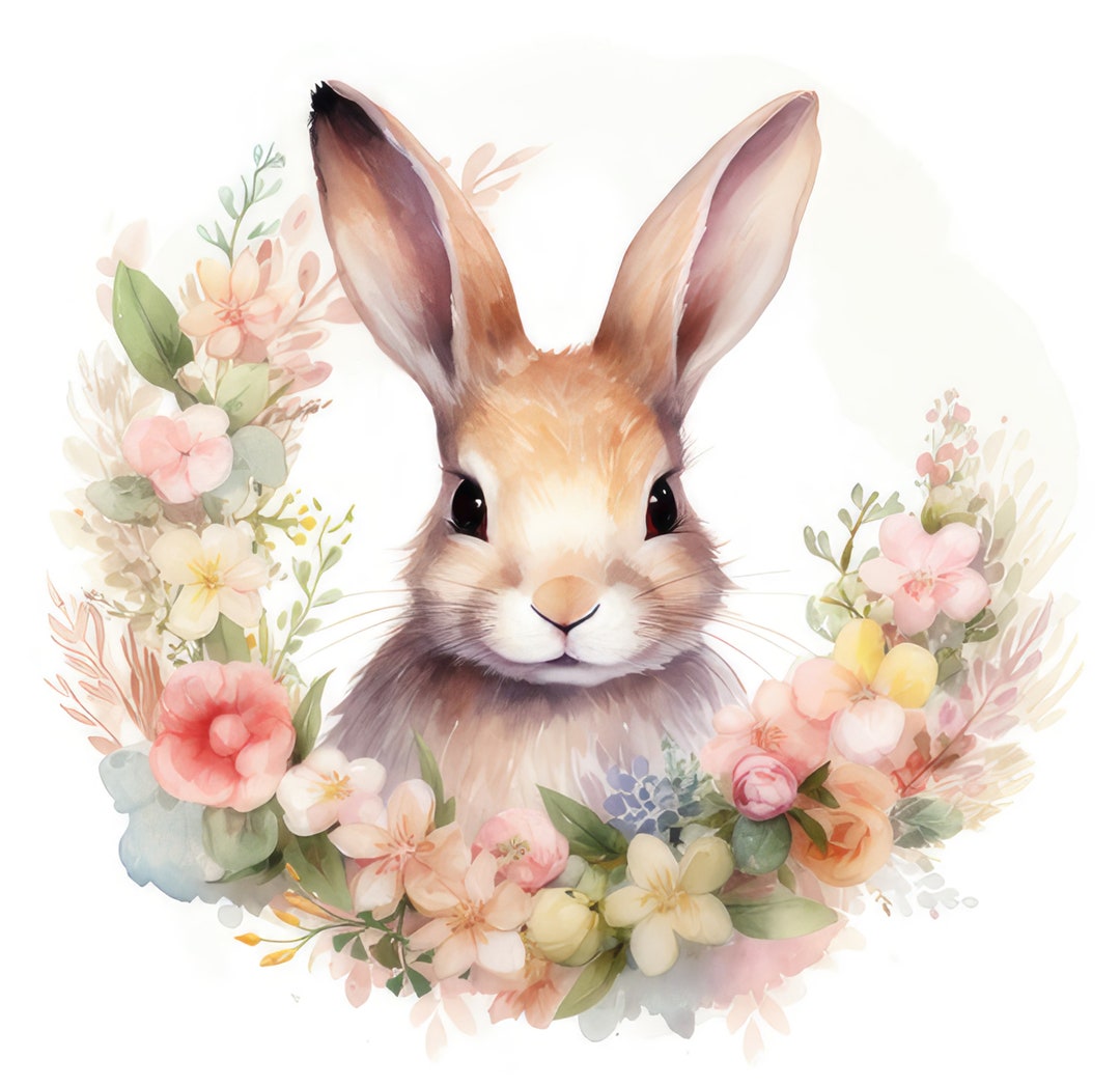 Bunny Rabbits & Flowers Clipart, 12 High Quality Jpgs High Resolution ...