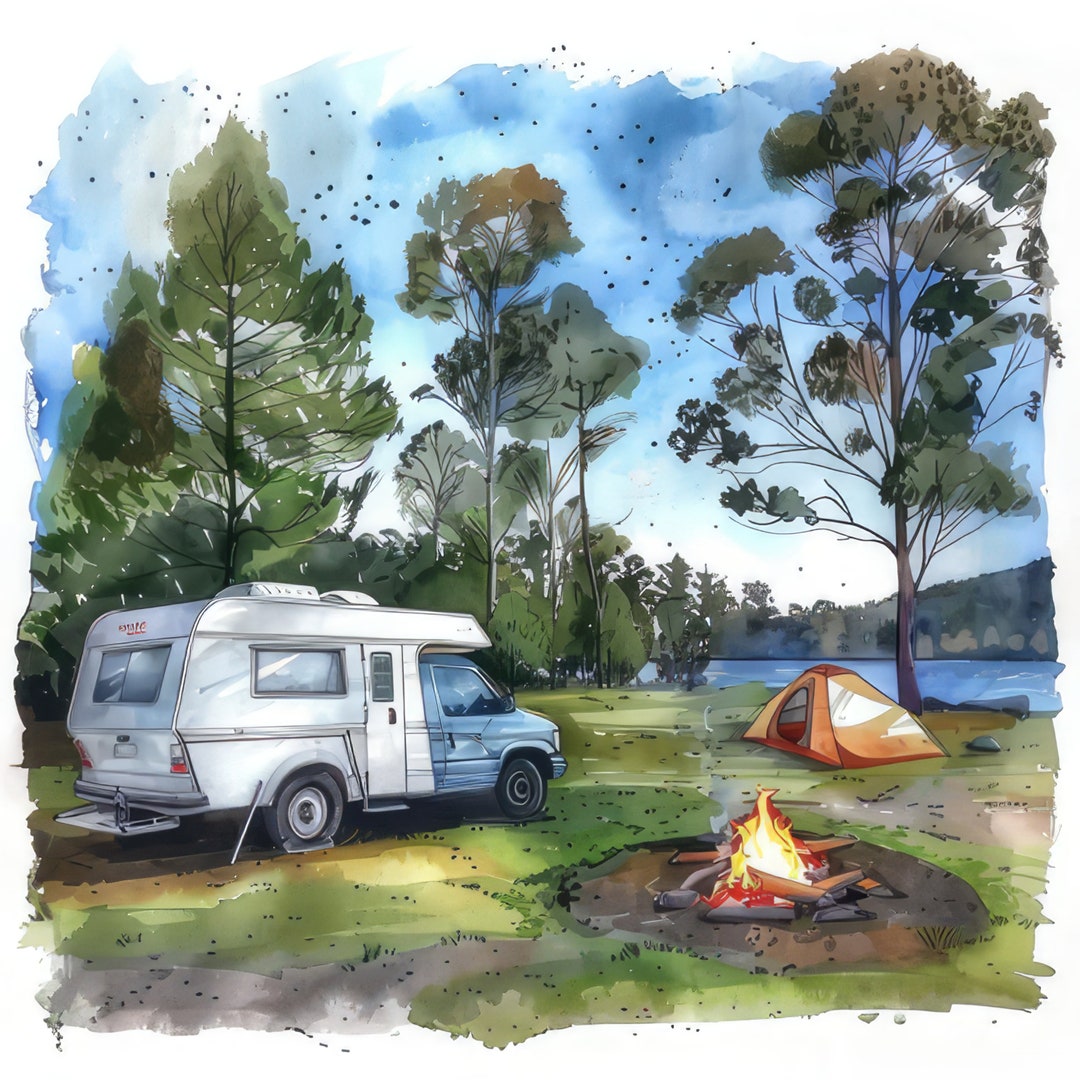14 Campervan Clipart JPGs, Travel Vanlife Clipart, Cosy Lake Camping ...