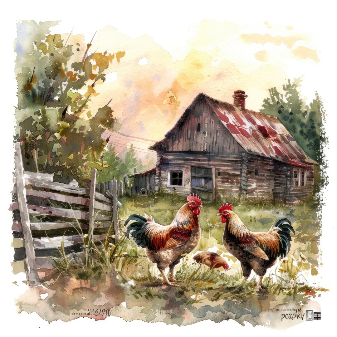 12 Farmyard Hens Clipart, Printable Watercolor Clipart, 12 High Quality ...