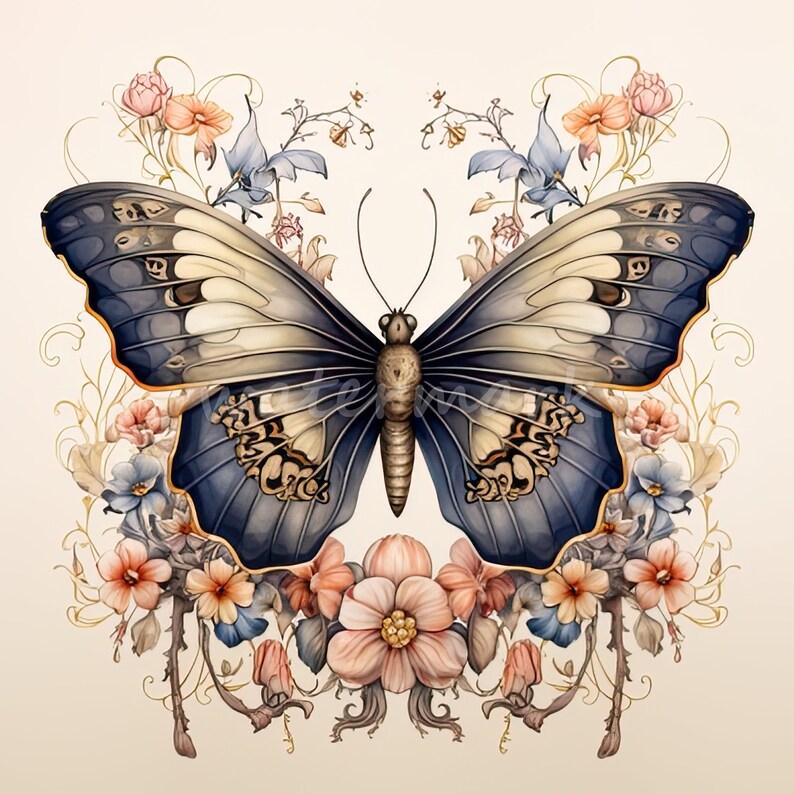 Butterfly With Flowers PNG Clipart, Butterfly PNG Junk Journals 300 DPI ...