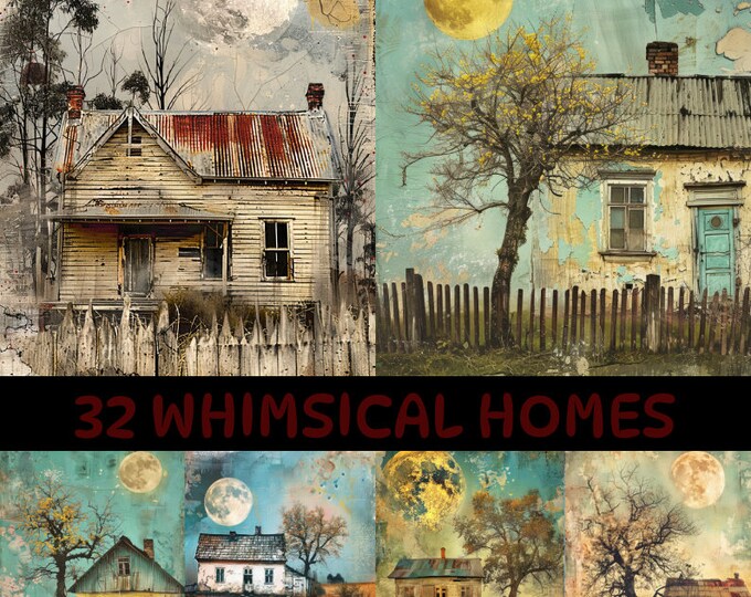 Whimsical Row Houses Clipart Bundle 20 High Res Watercolor Jpgs for Junk Journaling ...