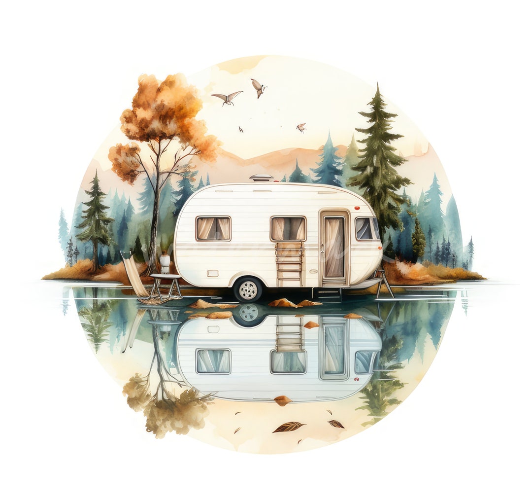 12 Campervan Clipart Jpgs, Travel Vanlife Clipart, Cozy Lake Camping ...