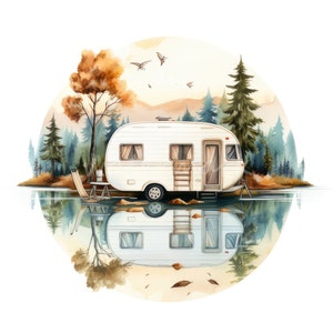 12 Campervan Clipart Jpgs, Travel Vanlife Clipart, Cozy Lake Camping ...