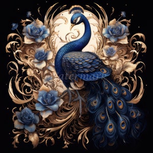 Peacock and Flowers Clipart, 12 High Quality Jpgs | 300 DPI Digital ...