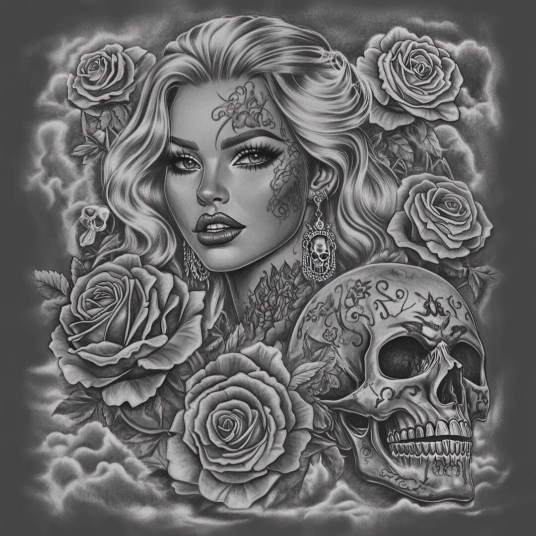 Attractive Woman Skull Chicano Art Clipart, 15 High Quality Jpgs ...