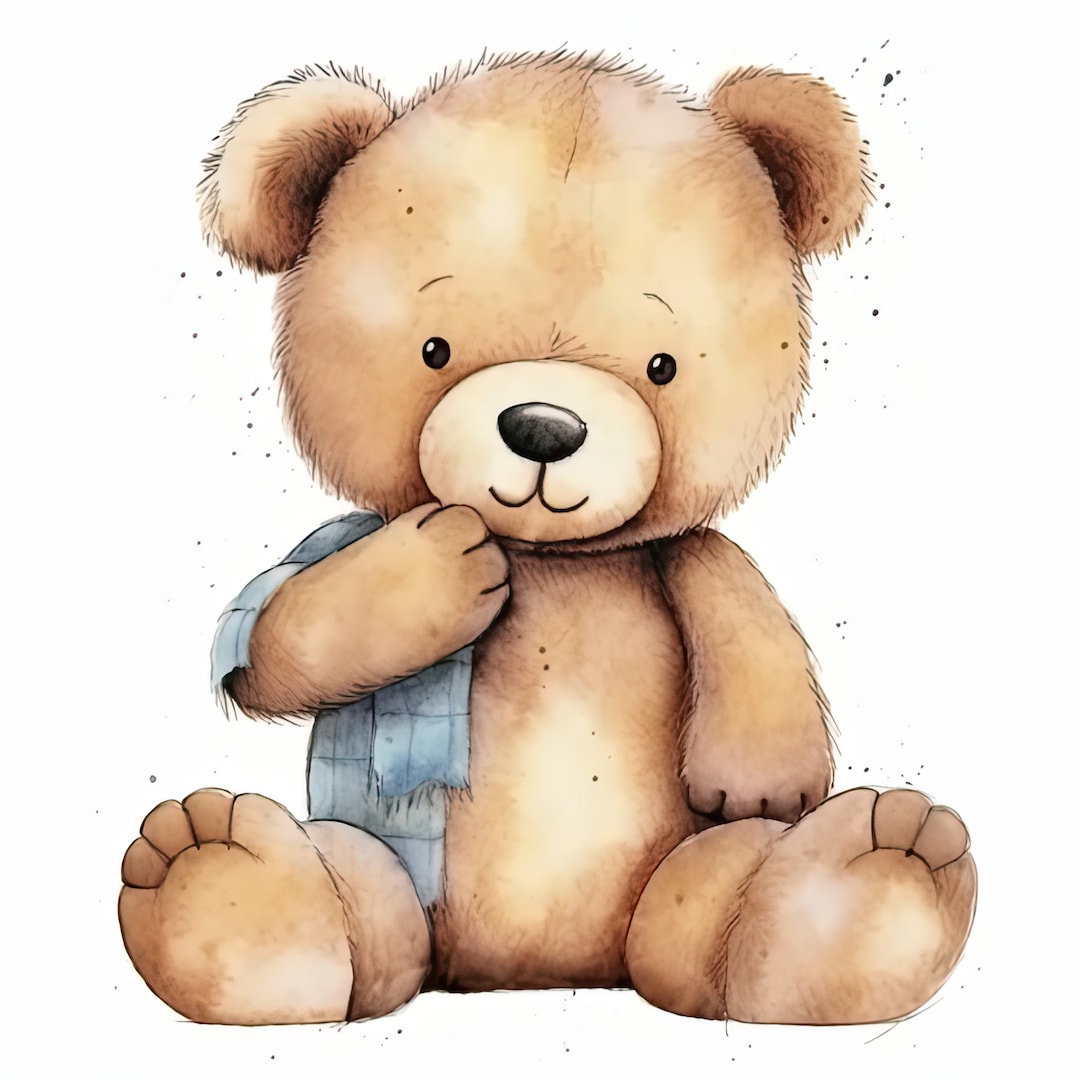 14 Watercolor Teddy Bear Clipart Jpgs for Boy, Watercolor Baby Shower ...