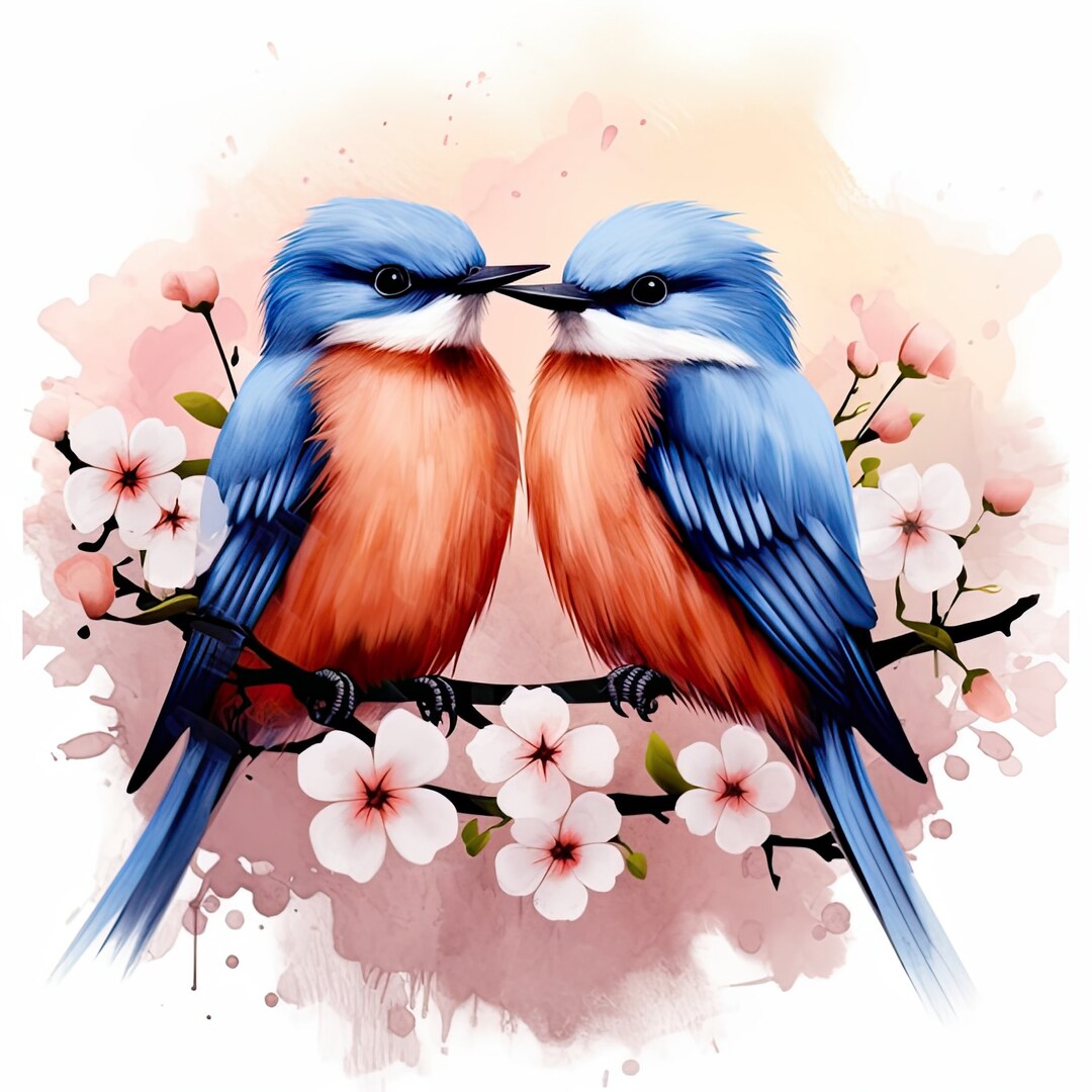 Valentine Clipart 12 High Quality Jpgs, Love Birds Digital Illustration ...