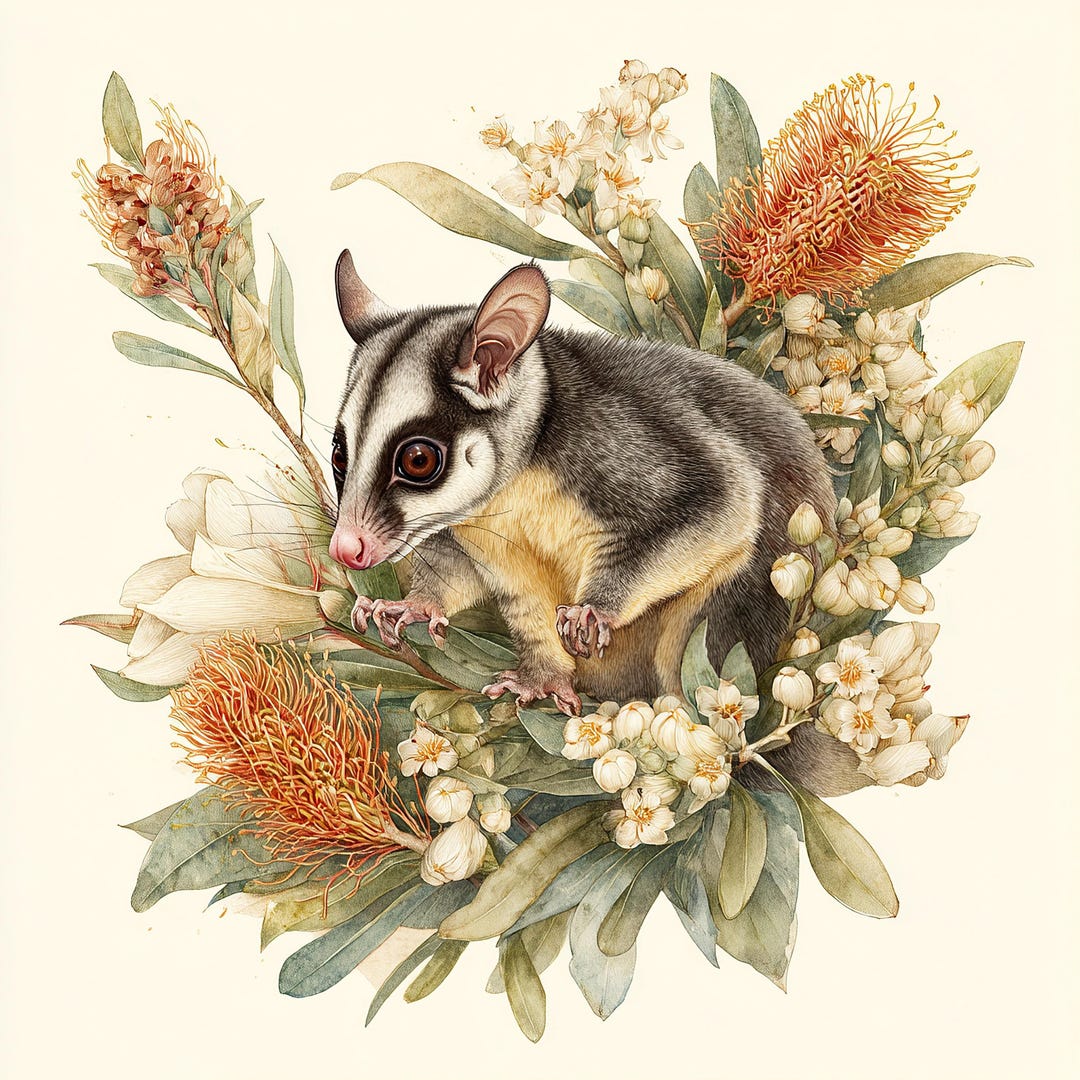 Australian Sugar Glider Printable Art: Australian Animal With Banksia ...