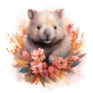 Cute Wombat With Flowers Clipart, 10 High Quality Jpgs High Resolution ...