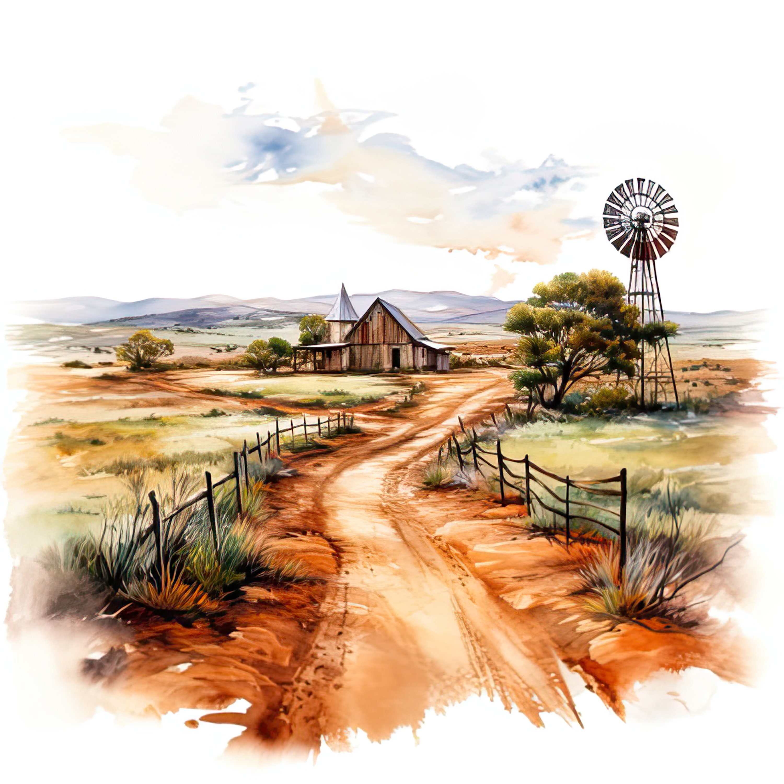Watercolor Farmhouse Clipart: Barns, Windmills (digital Download) - Etsy