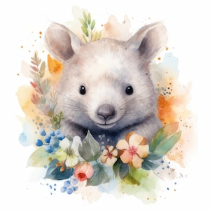 Cute Wombat With Flowers Clipart, 10 High Quality Jpgs High Resolution ...