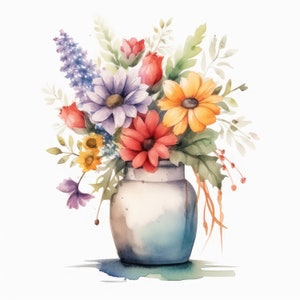 Vase of Flowers Watercolor Clipart, 13 High Quality Jpgs Digital ...