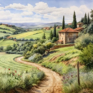 Italian Countryside Clipart, 20 High Quality Jpgs, Tuscan Landscapes ...